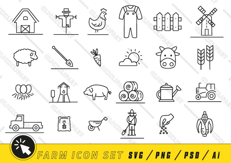 Farm Animal SVG Farm Animals Farm PNG Farm Clipart Icon Set Cute Icons ...