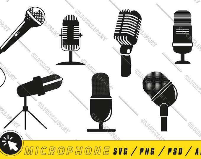 Classic Microphone. Cut Files for Cricut, Clip Art Silhouettes eps, Svg ...