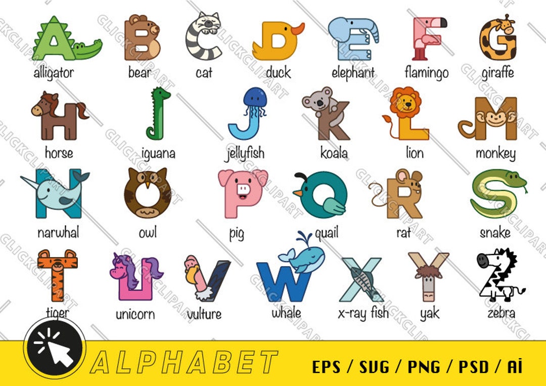 Animal Alphabet Clipart | Safari Letters SVG Bundle (png, Psd, Ai) - Etsy