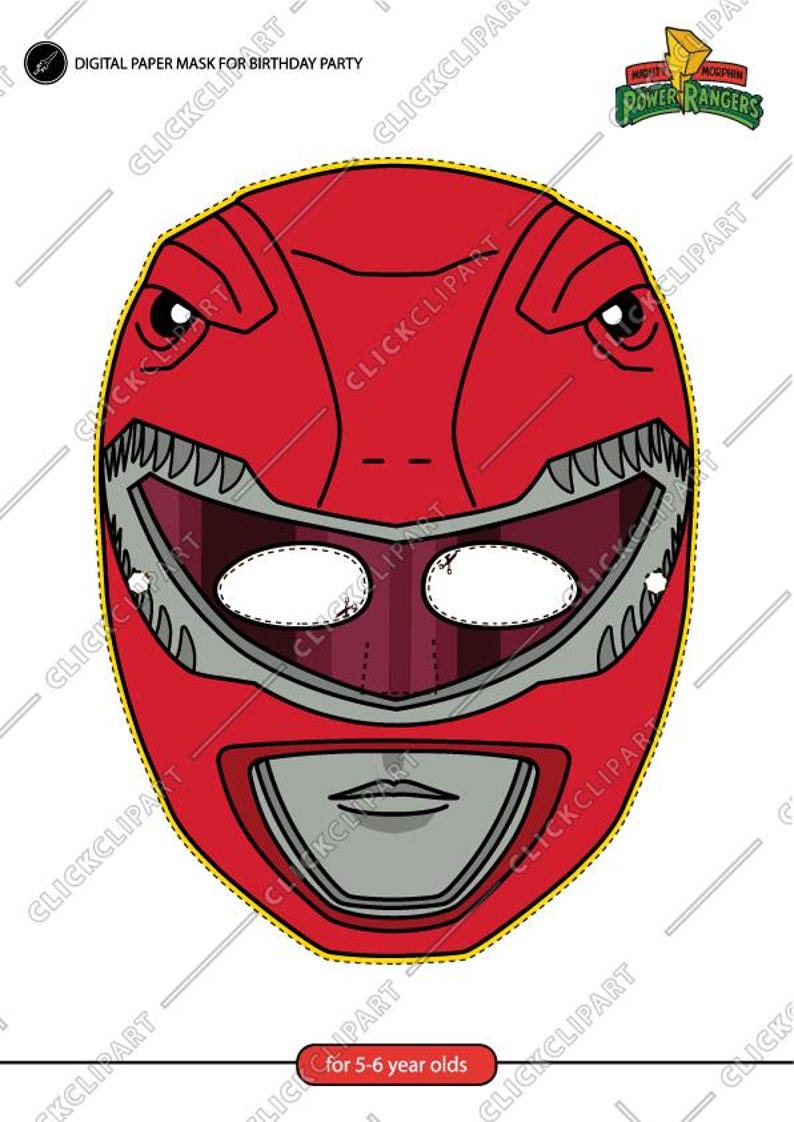 Power Ranger Red, Birthday Party, Digital Paper Face Mask, SVG, Files ...