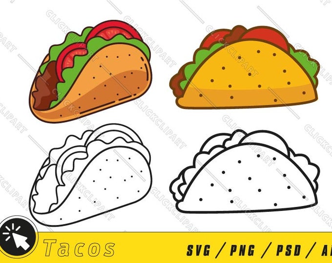 Taco SVG. Cinco De Mayo Cut Files. Mexican Food SVG, Kawaii Taco With Mustache PNG Clipart. Cute ...
