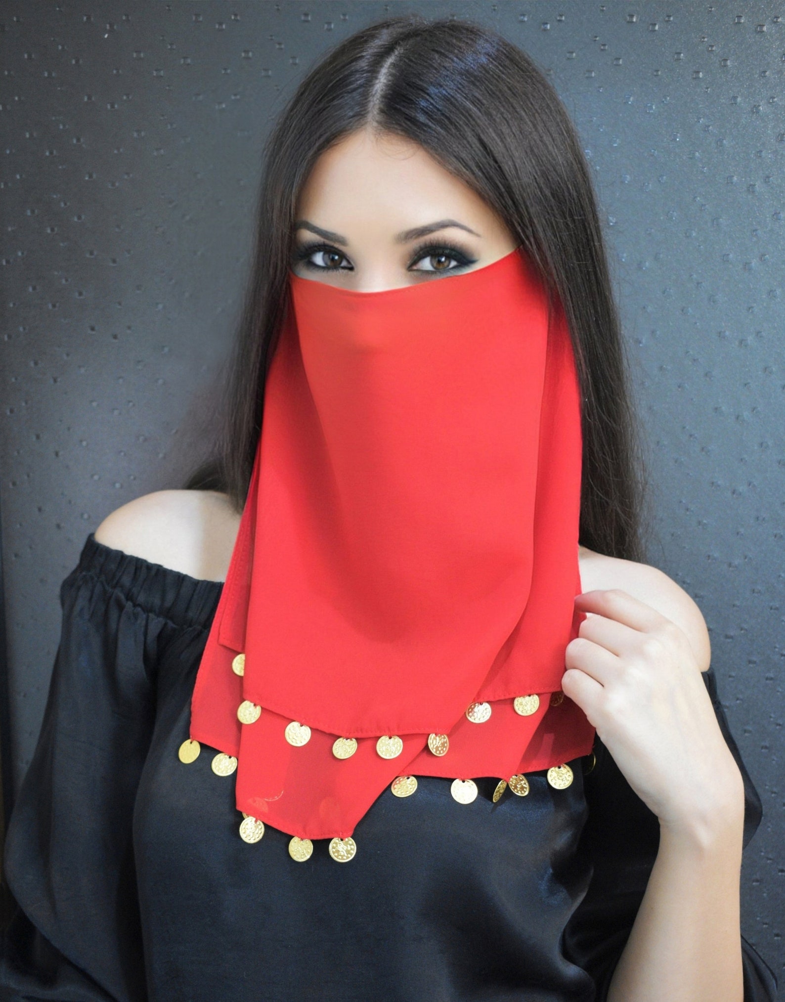 Face Veil With Coins/ Chiffon Belly Dancer Mask/ Bridal Face Scarf ...
