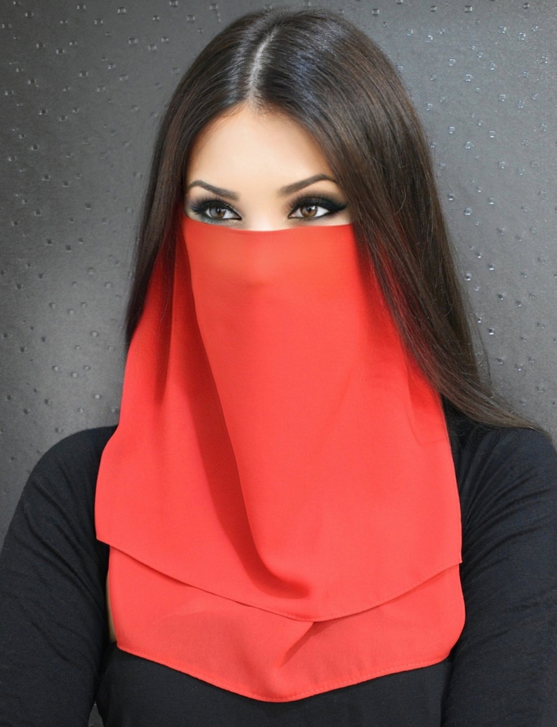 Double Layer Chiffon Face Veil/ Belly Dancer Veil/ Coins Mask/ Harem ...