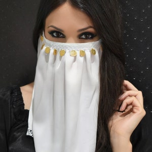 Chiffon Face Veil With Golden Coins/belly Dancer Mask/muslim Veil/harem ...