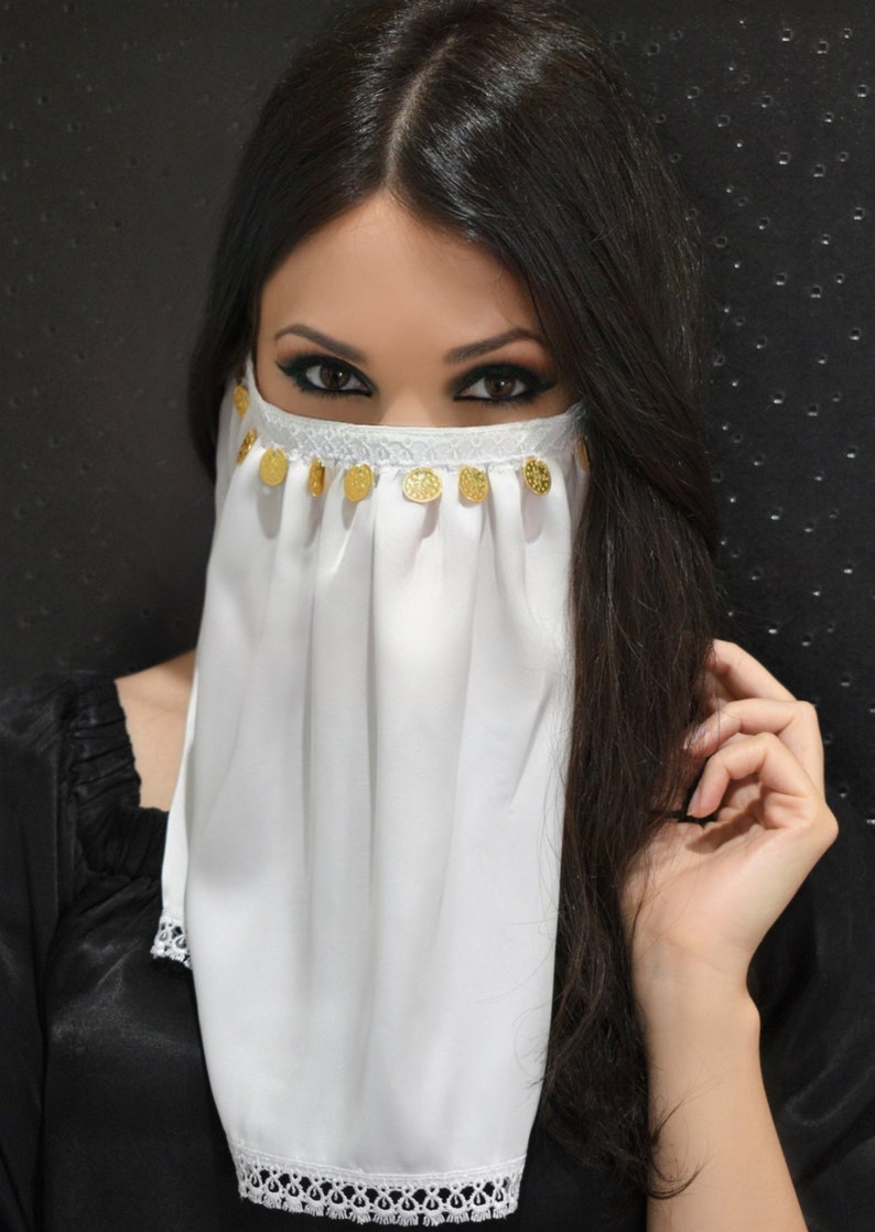 Chiffon Face Veil With Golden Coins/belly Dancer Mask/muslim Veil/harem ...
