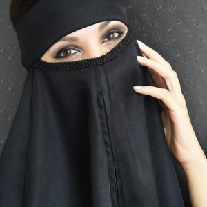 Niqab With Zipper/ Satin Face Veil / Black Muslim Veil/ Arabian Veil ...