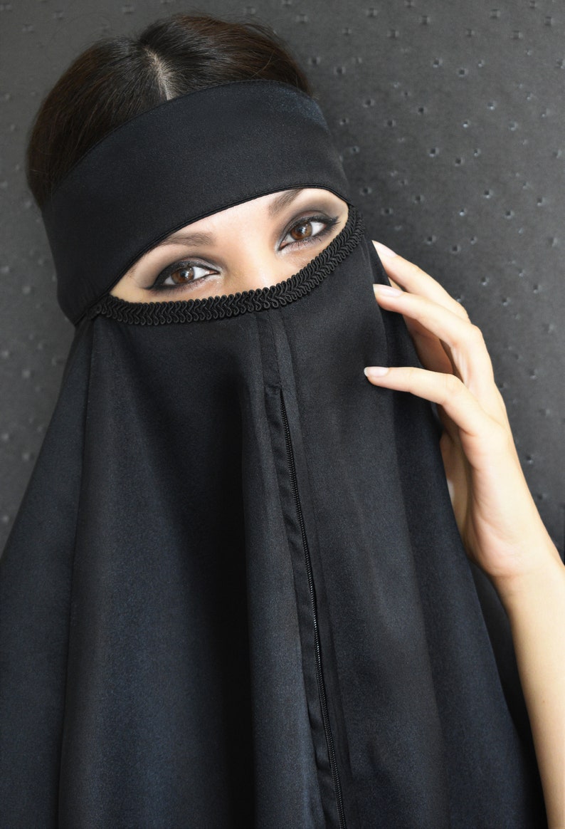 Niqab With Zipper/ Satin Face Veil / Black Muslim Veil/ - Etsy