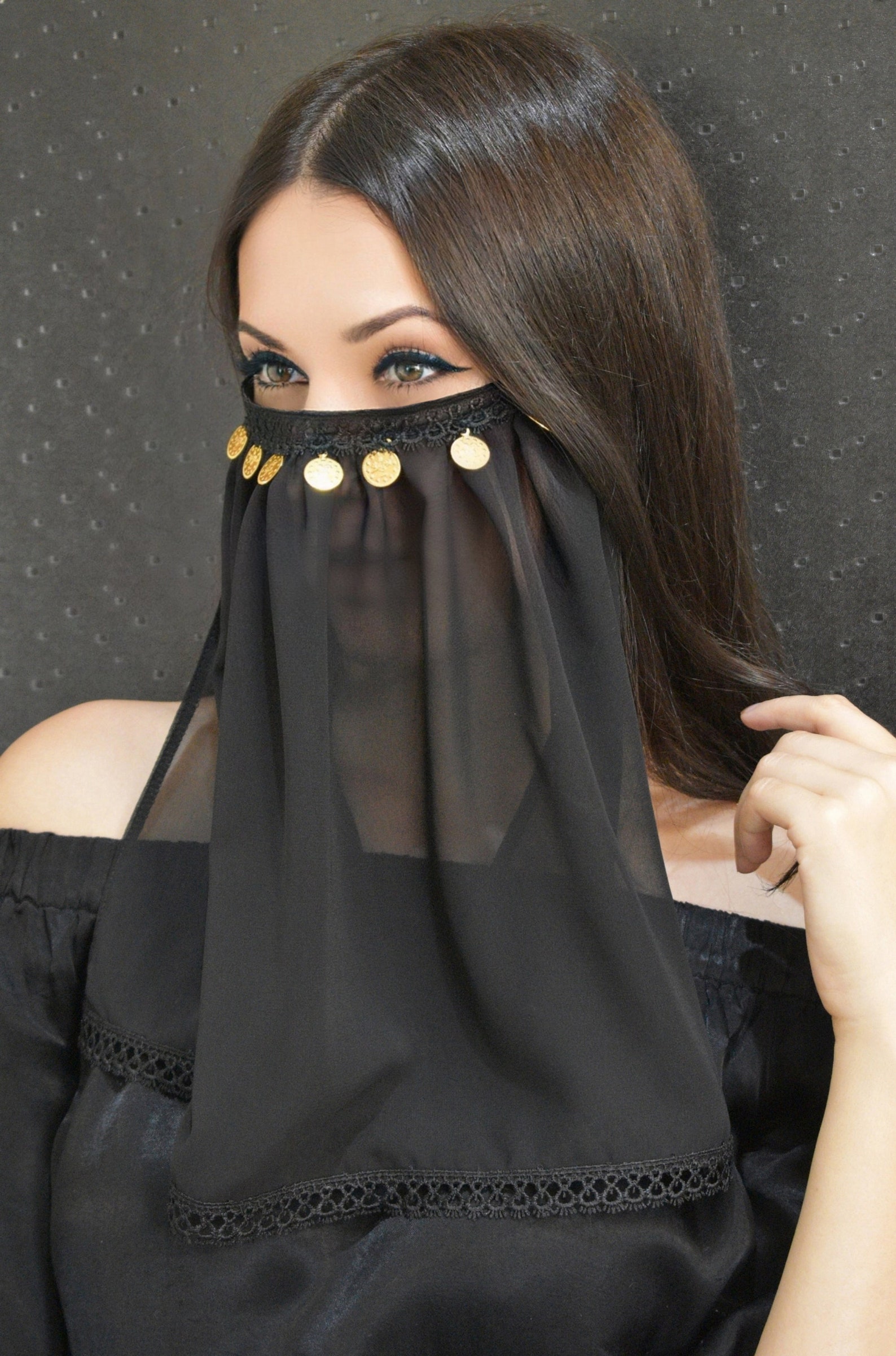 Chiffon Face Veil With Golden Coins/belly Dancer Mask/muslim - Etsy
