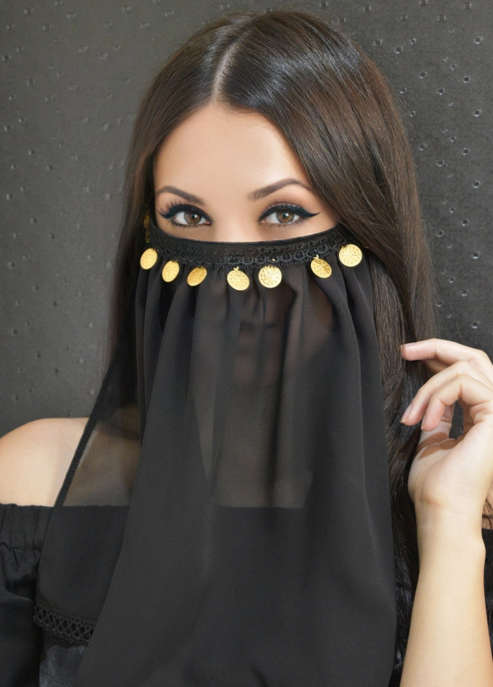 Chiffon Face Veil With Golden Coins/belly Dancer Mask/muslim Veil/harem ...