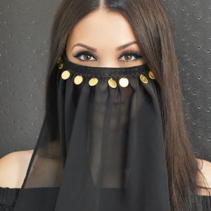Chiffon Face Veil With Golden Coins/belly Dancer Mask/muslim Veil/harem ...