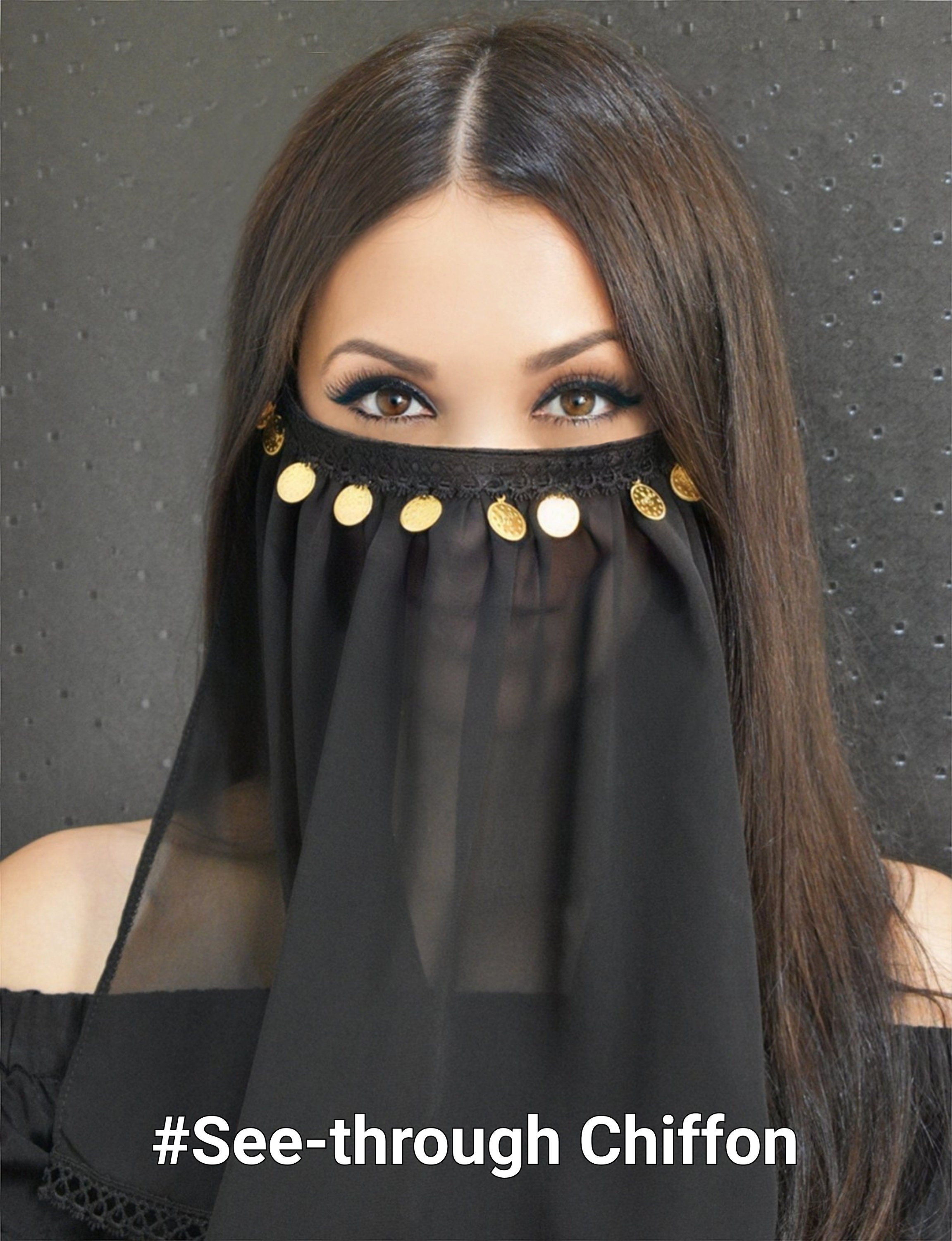 Chiffon Face Veil With Golden Coins/belly Dancer Mask/muslim Veil/harem ...