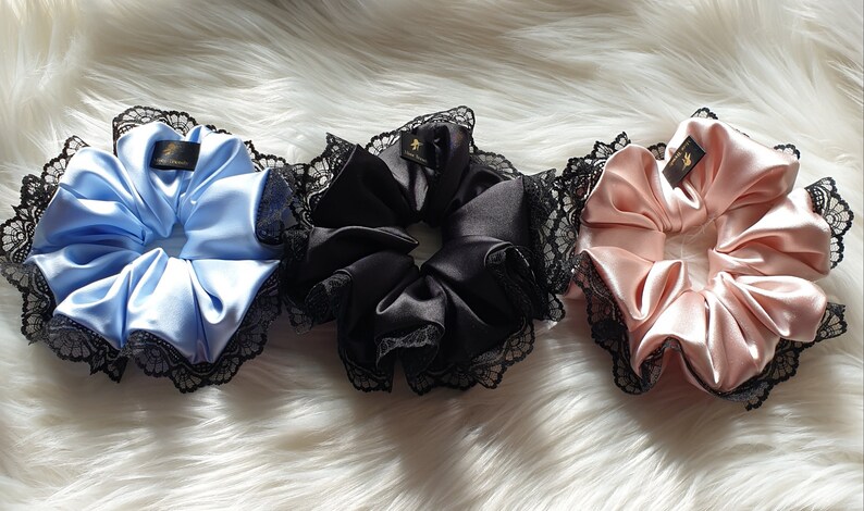 Lace Trim Satin Scrunchie/ Large Silk Satin Scrunchie/party Hair Tie ...