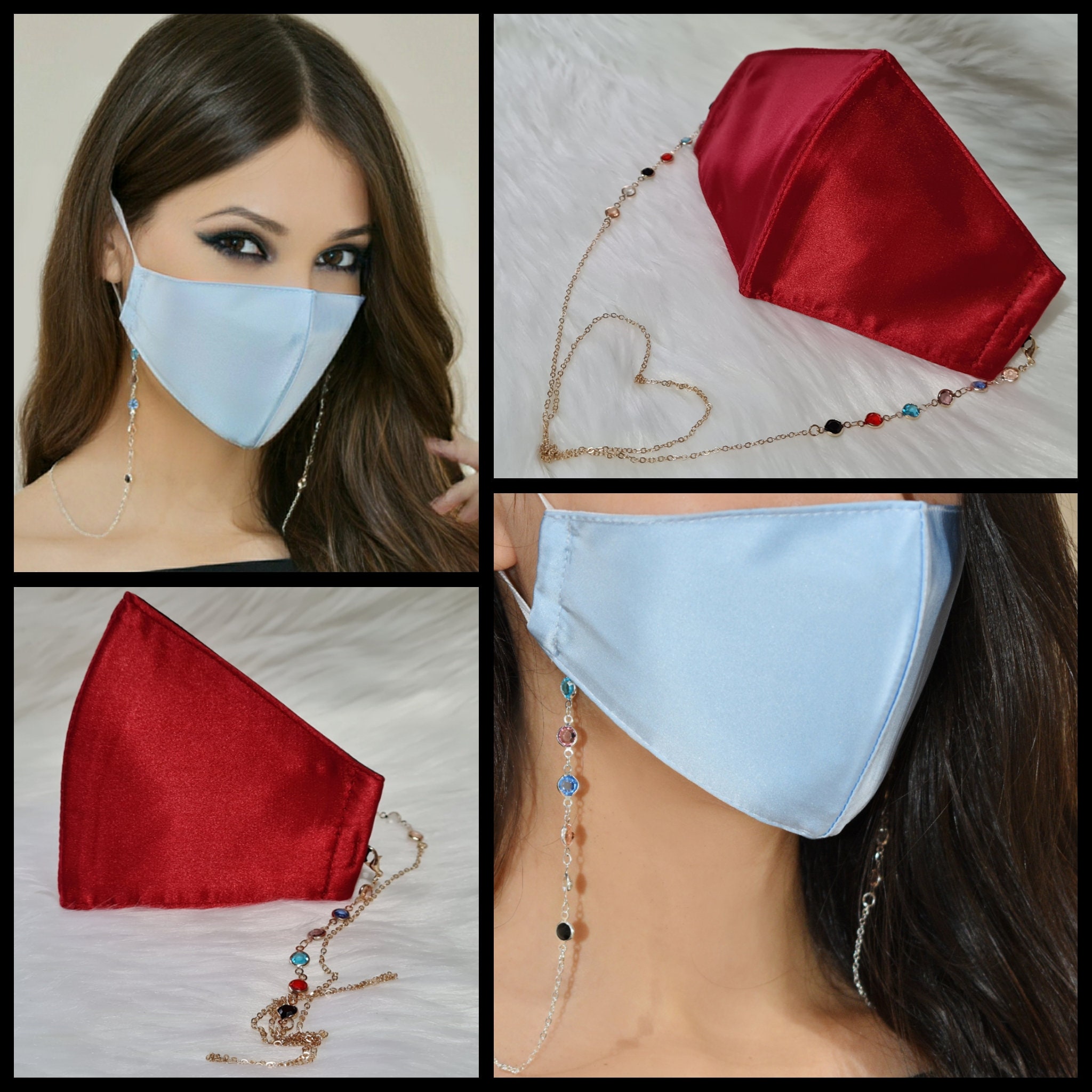 Face Mask Chain/lace Face Mask/satin Face Mask/necklace Face | Etsy