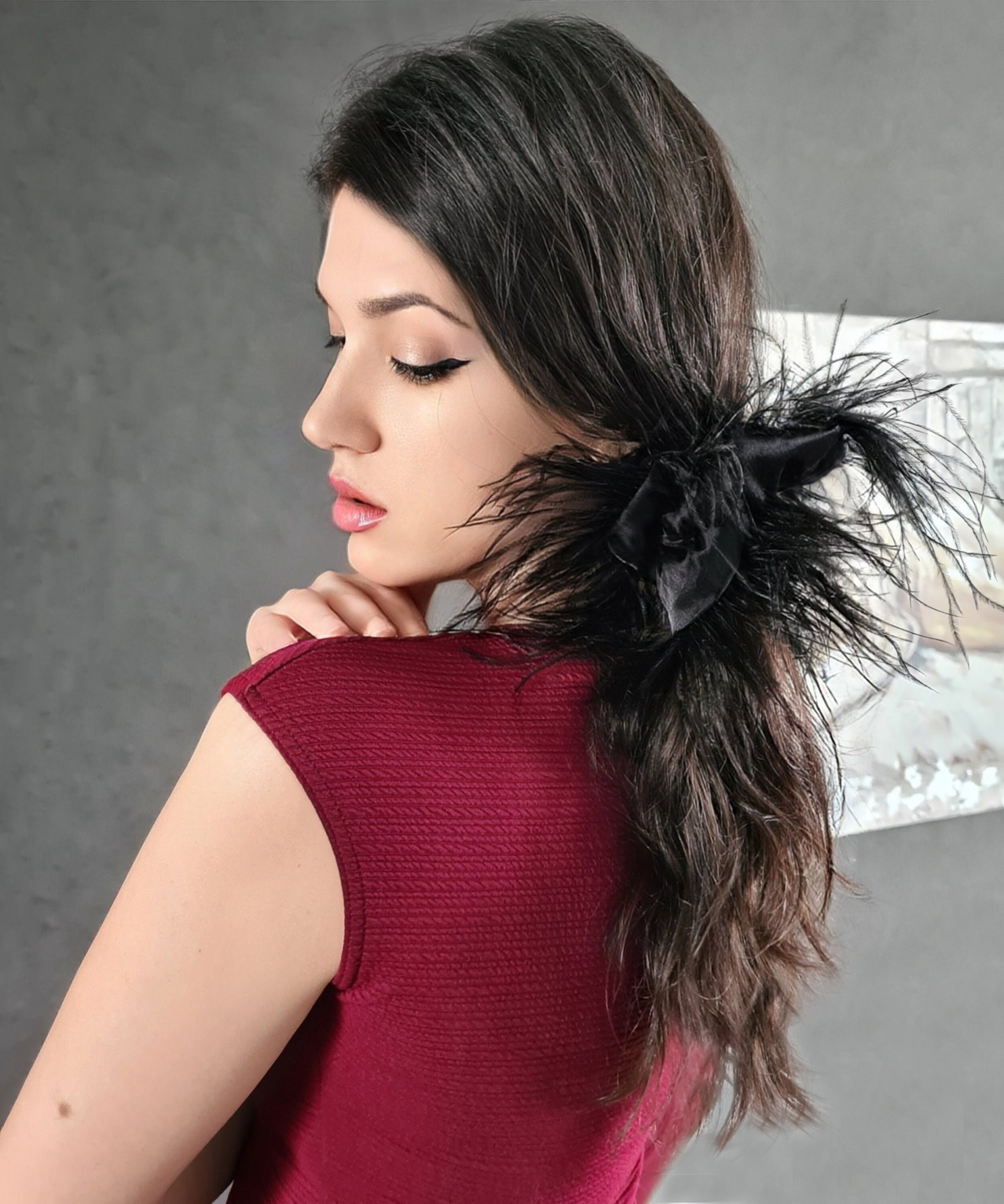 Unique Scrunchie With Ostrich Feathers/luxury Satin Scrunchie/party ...