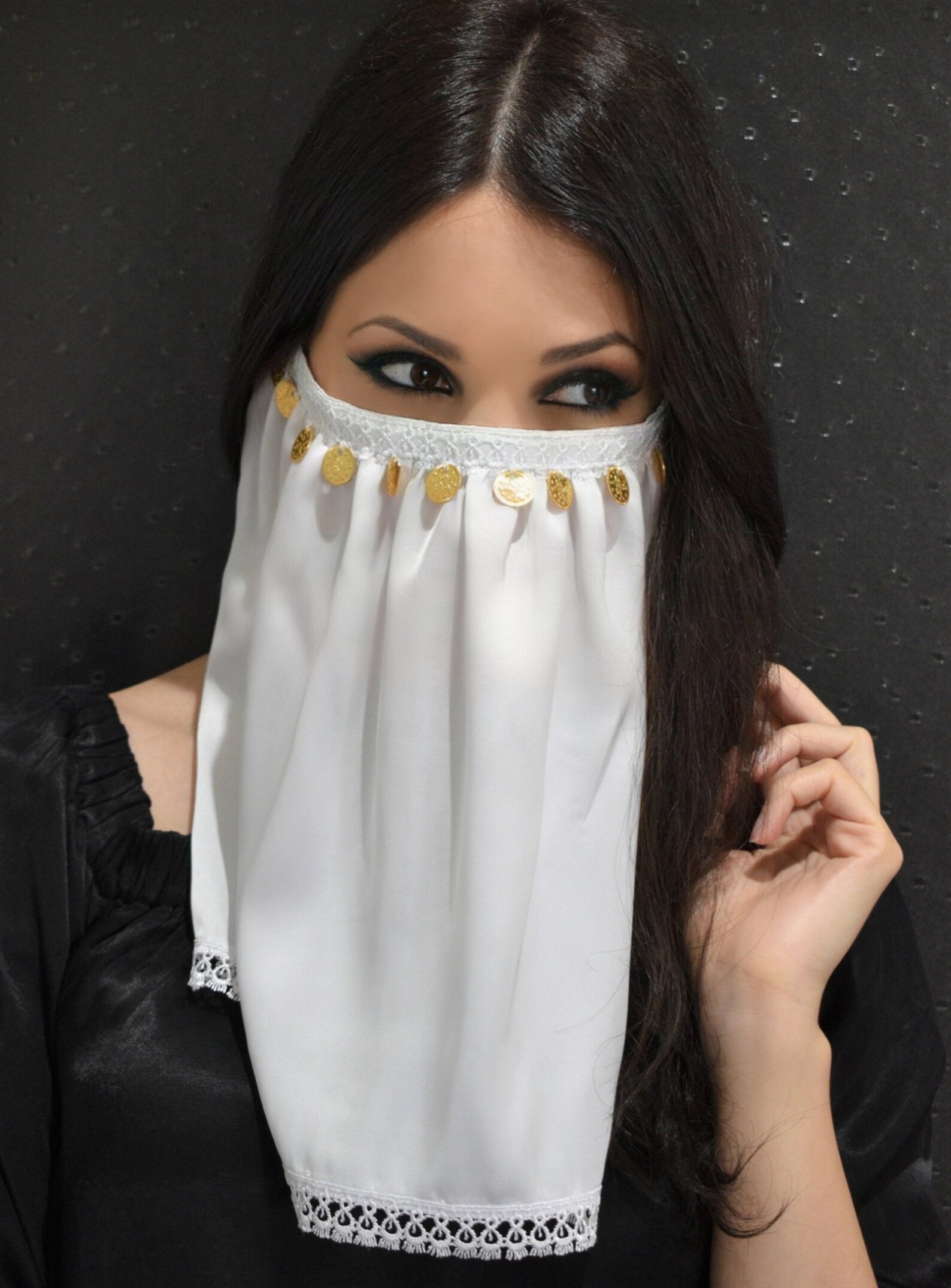 Face Veil With Golden Coins/belly Dancer Mask/face Scarf/harem Mask ...