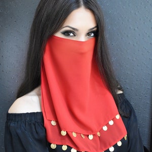 Face Veil With Coins/ Chiffon Belly Dancer Mask/ Bridal Face Scarf ...