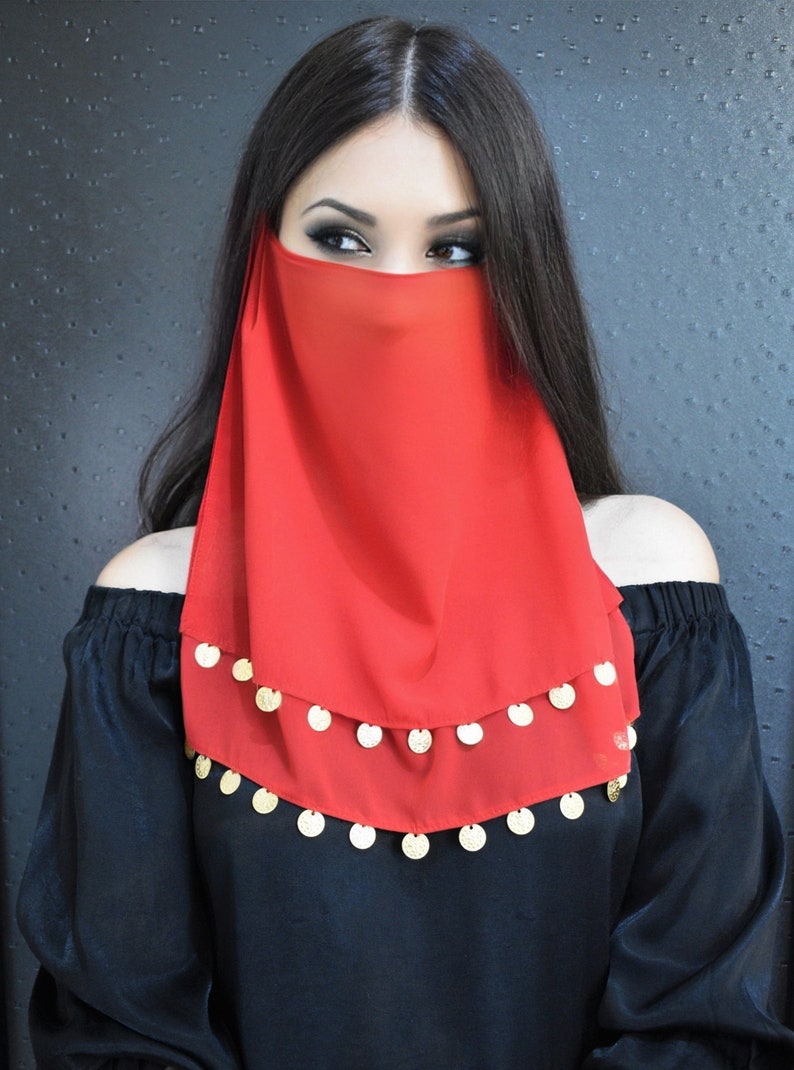 Face Veil With Coins/ Chiffon Belly Dancer Mask/ Bridal Face - Etsy