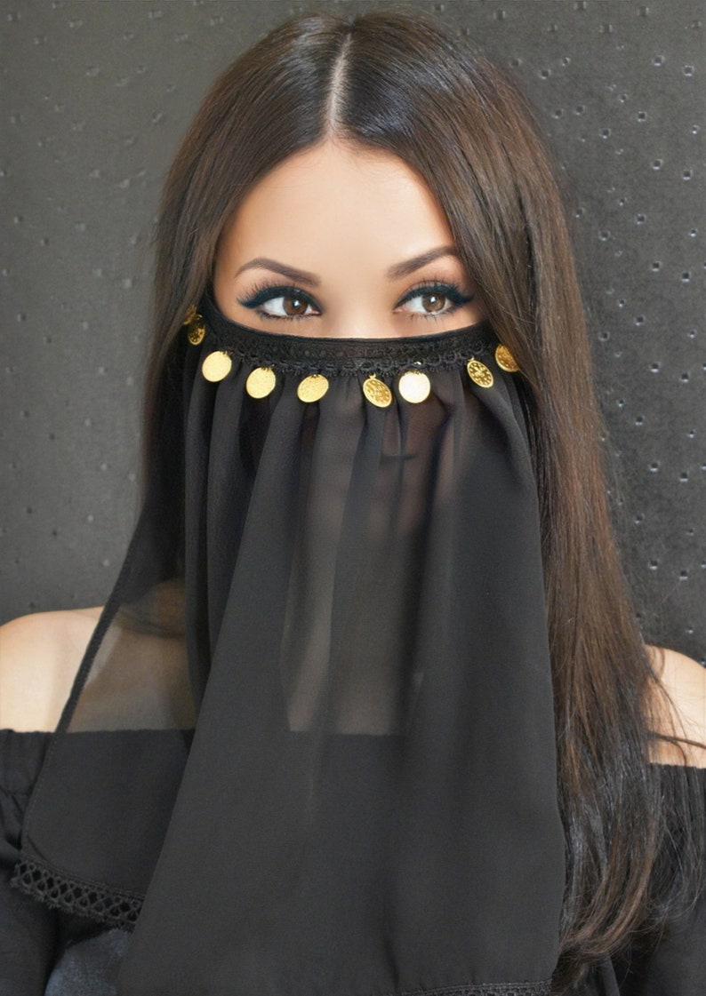 Chiffon Face Veil With Golden Coins/belly Dancer Mask/muslim Veil/harem ...