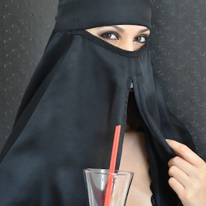 Niqab With Zipper/ Satin Face Veil / Black Muslim Veil/ Arabian Veil ...