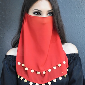 Face Veil With Coins/ Chiffon Belly Dancer Mask/ Bridal Face Scarf ...