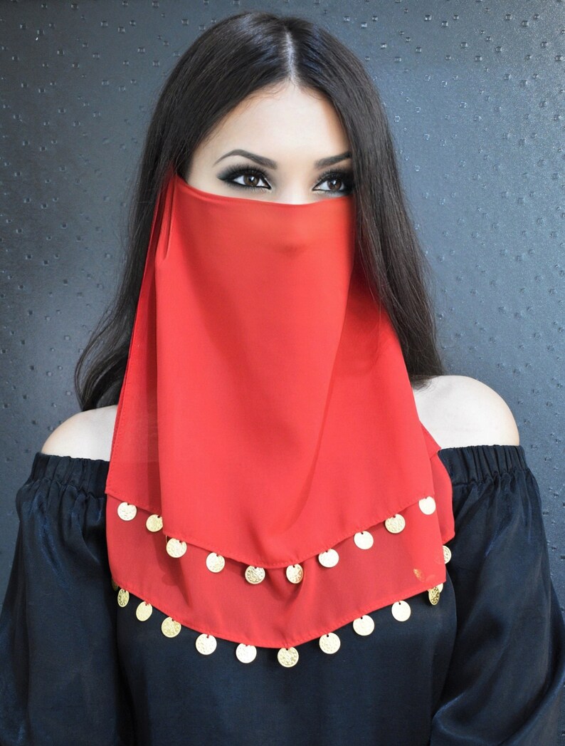 Face Veil With Coins/ Chiffon Belly Dancer Mask/ Bridal Face - Etsy