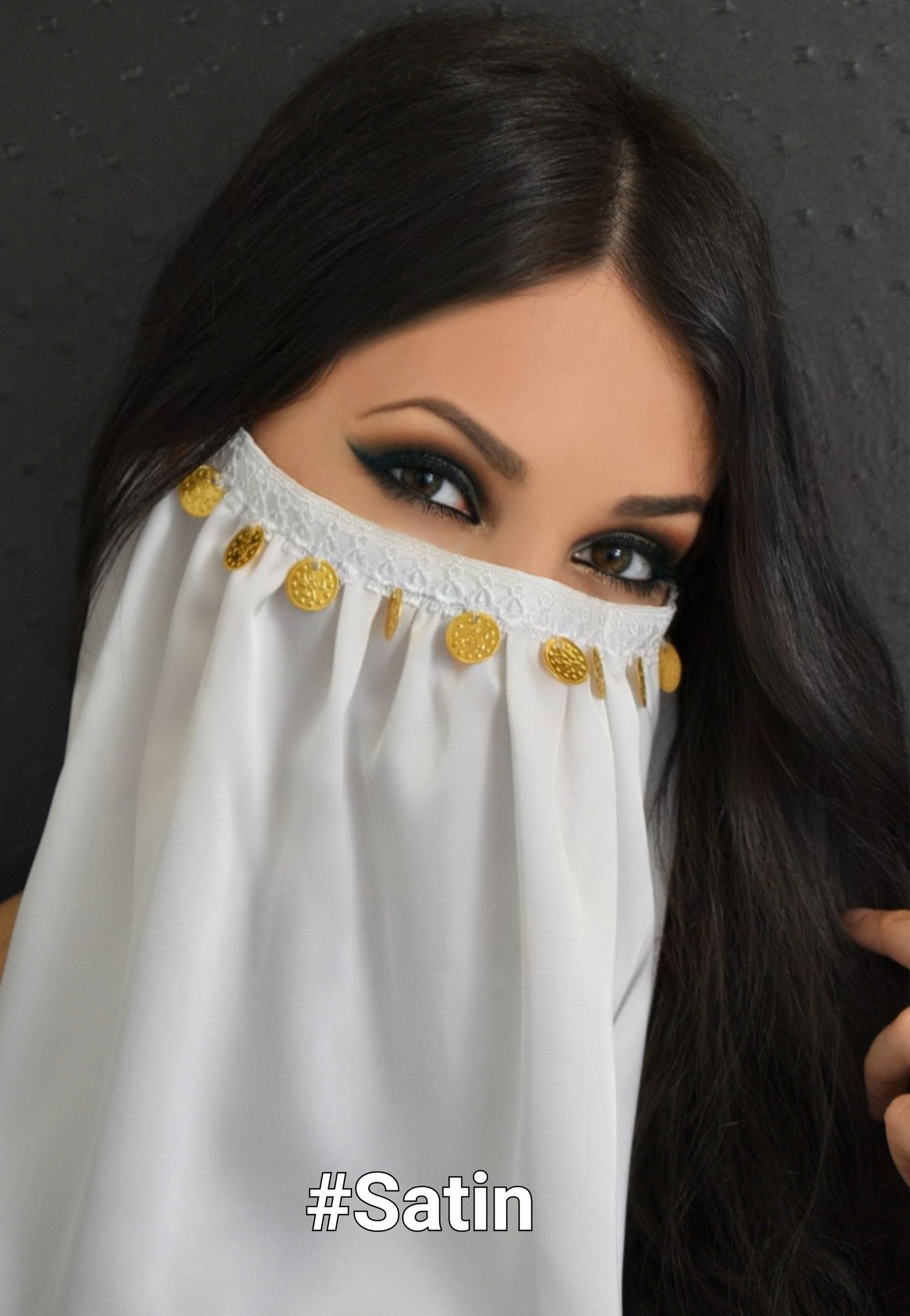 Chiffon Face Veil With Golden Coins Belly Dancer Mask Muslim Etsy