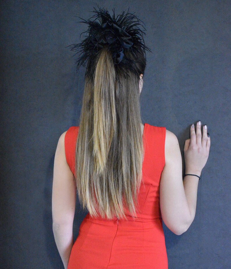 Unique Scrunchie With Ostrich Feathers/luxury Satin Scrunchie/party ...