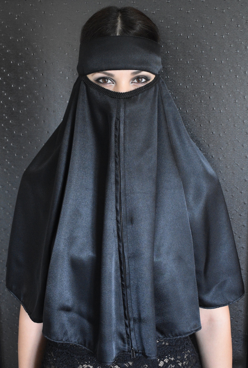 Niqab With Zipper/ Satin Face Veil / Black Muslim Veil/ - Etsy