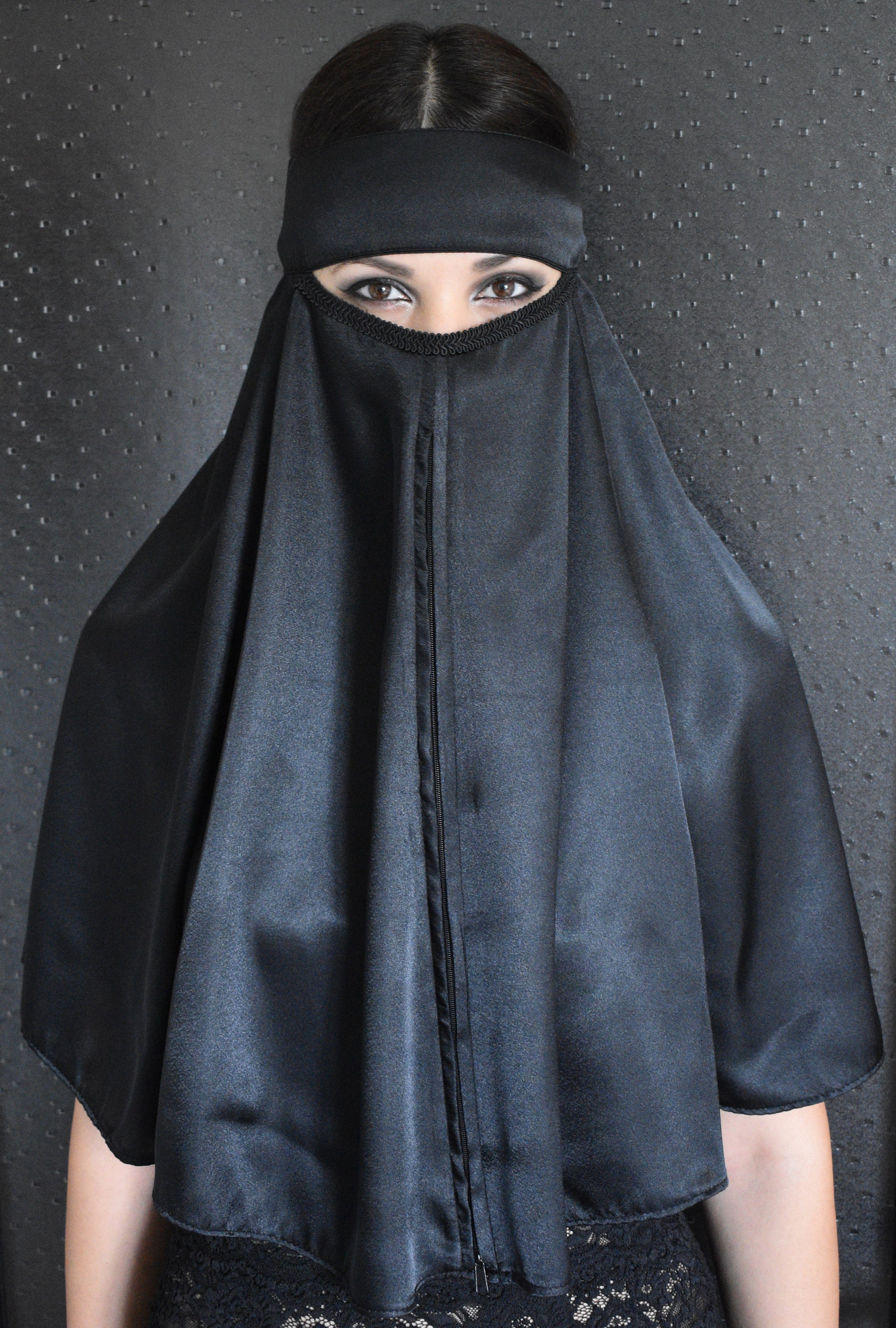 Niqab With Zipper/ Satin Face Veil / Black Muslim Veil/ Arabian Veil ...