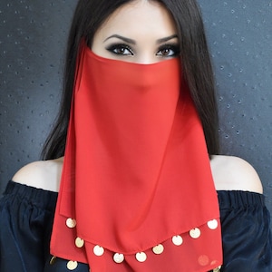 Face Veil With Coins/ Chiffon Belly Dancer Mask/ Bridal Face Scarf ...