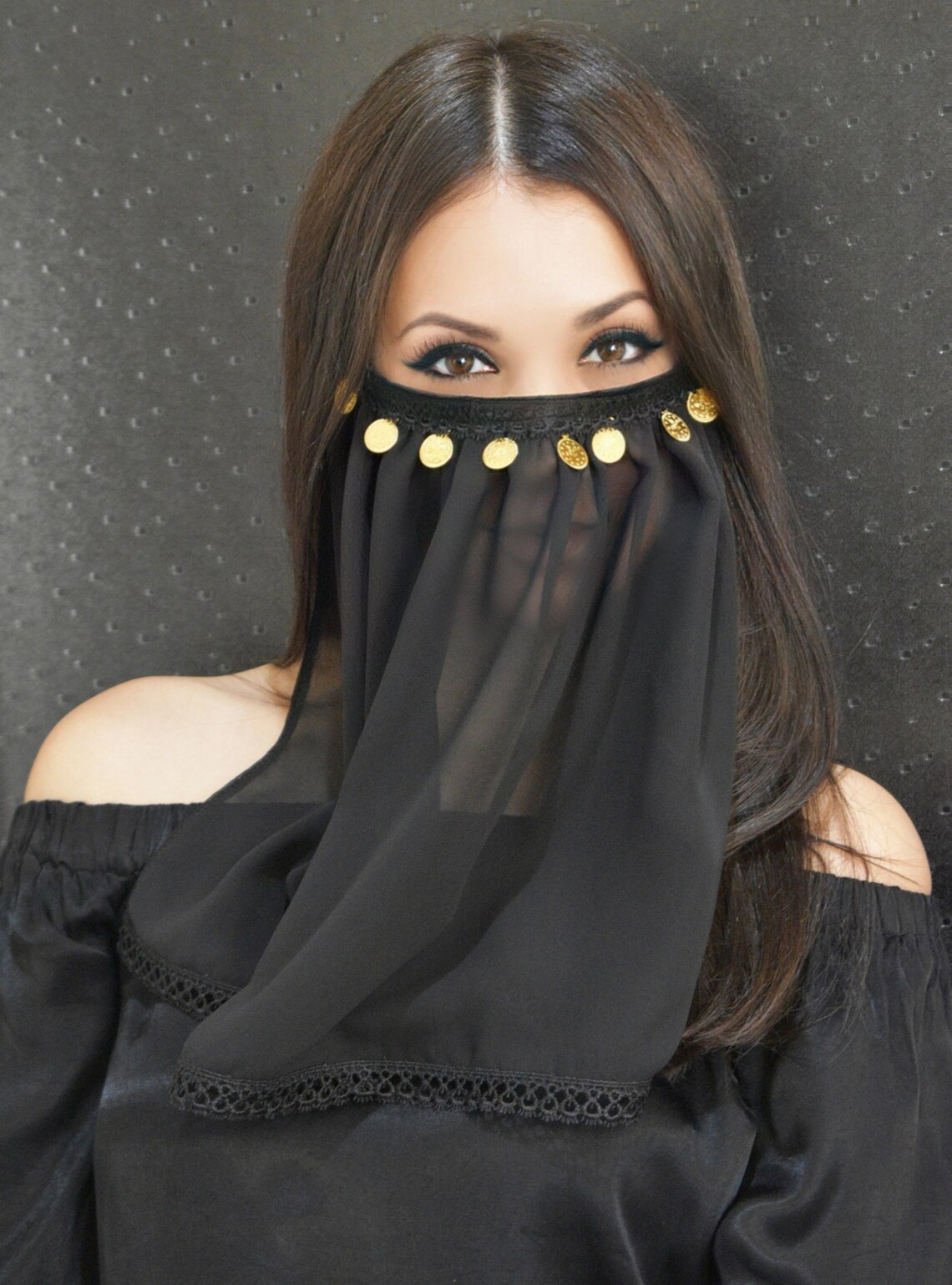 Face Veil With Golden Coins/belly Dancer Mask/face Scarf/harem Mask ...