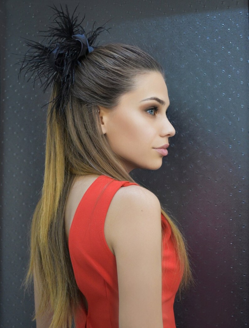 Unique Scrunchie With Ostrich Feathers/luxury Satin Scrunchie/party ...