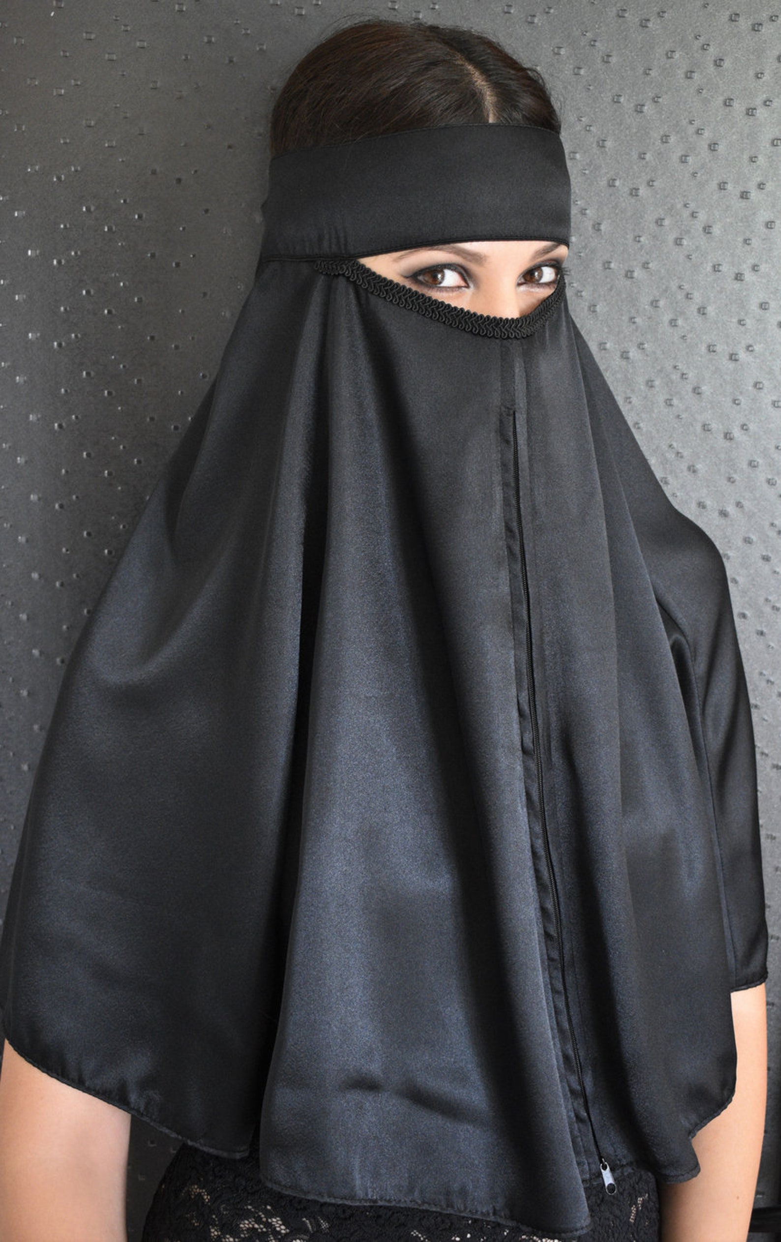 Niqab With Zipper/ Satin Face Veil / Black Muslim Veil/ - Etsy