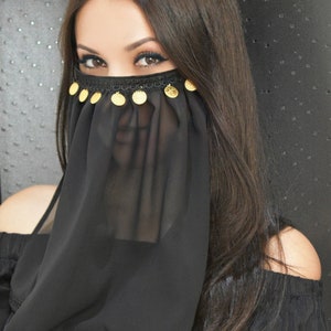 Chiffon Face Veil With Golden Coins/belly Dancer Mask/muslim Veil/harem ...