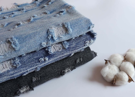 Denim Fabric Cotton Denim Jean Fabric Washed Denim by the - Etsy