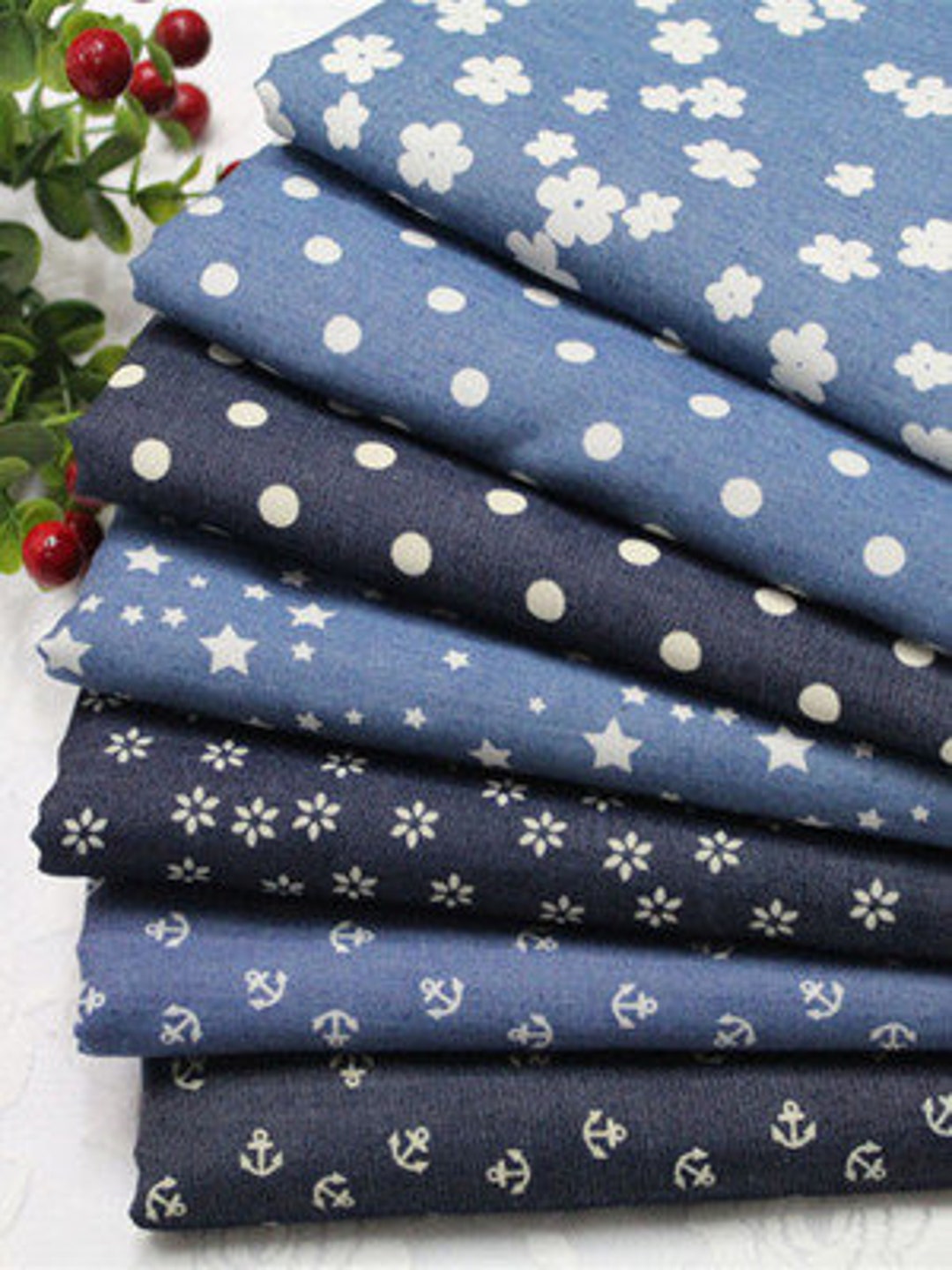 Floral Printed Denim Fabric, Lightweight Denim, Washed Denim, Blue ... Floral Printed Denim Fabric, Lightweight Denim, Washed Denim, Blue ...