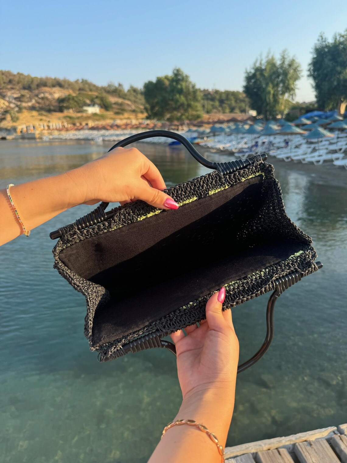 Handmade Crochet Bag, Women Night Out Bag, Crochet Bag Raffia, Crochet ...