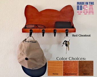 Wood Cat Key Holder - Etsy