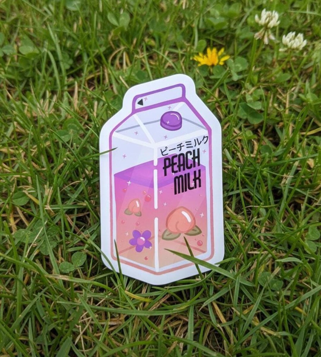 Peach Milk Carton Decal, Kawaii Japanese Aesthetic Juice Box, Pink ...