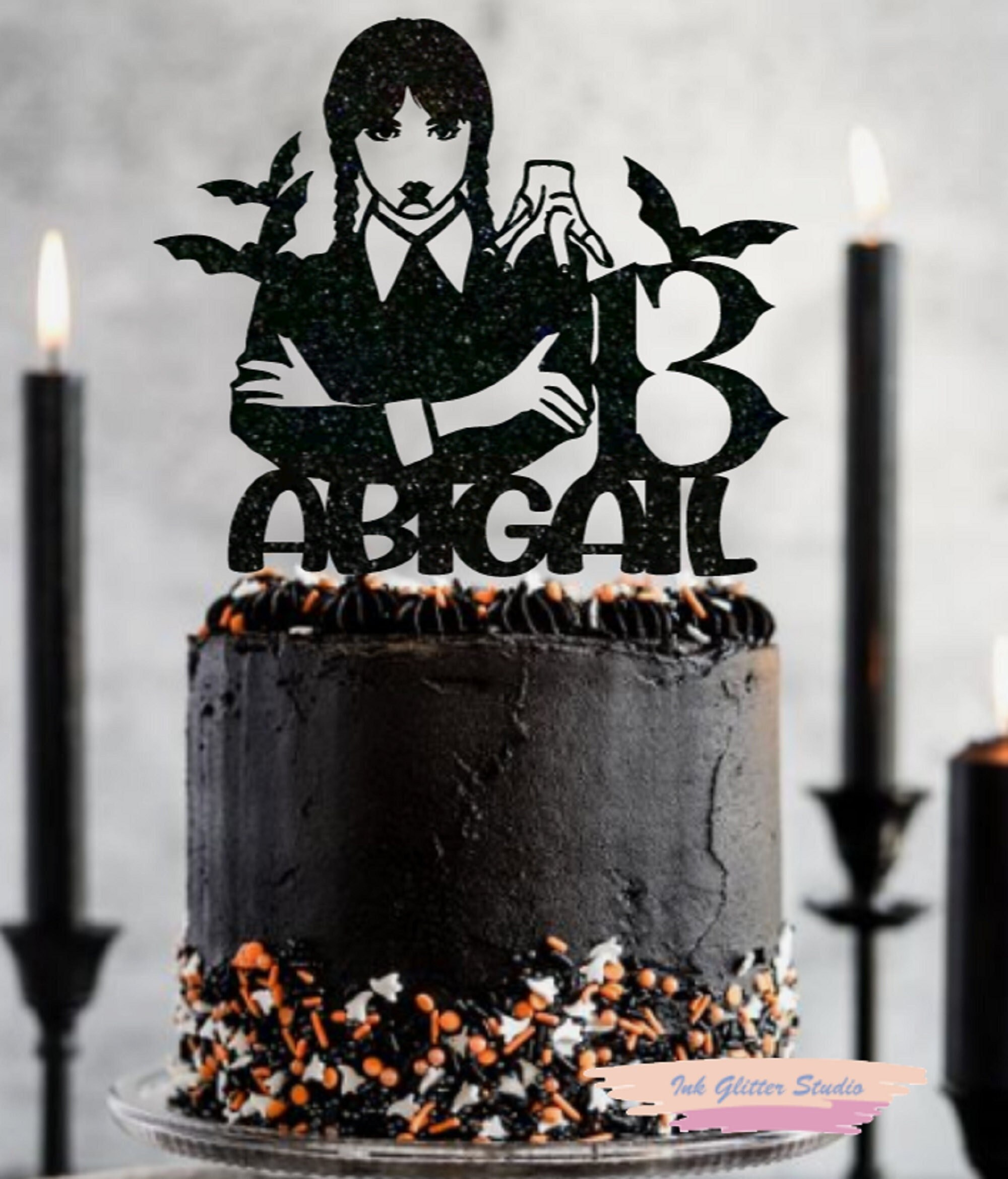 Cake Topper Wednesday Addams Glitter/mirror Card Custom Birthday ...