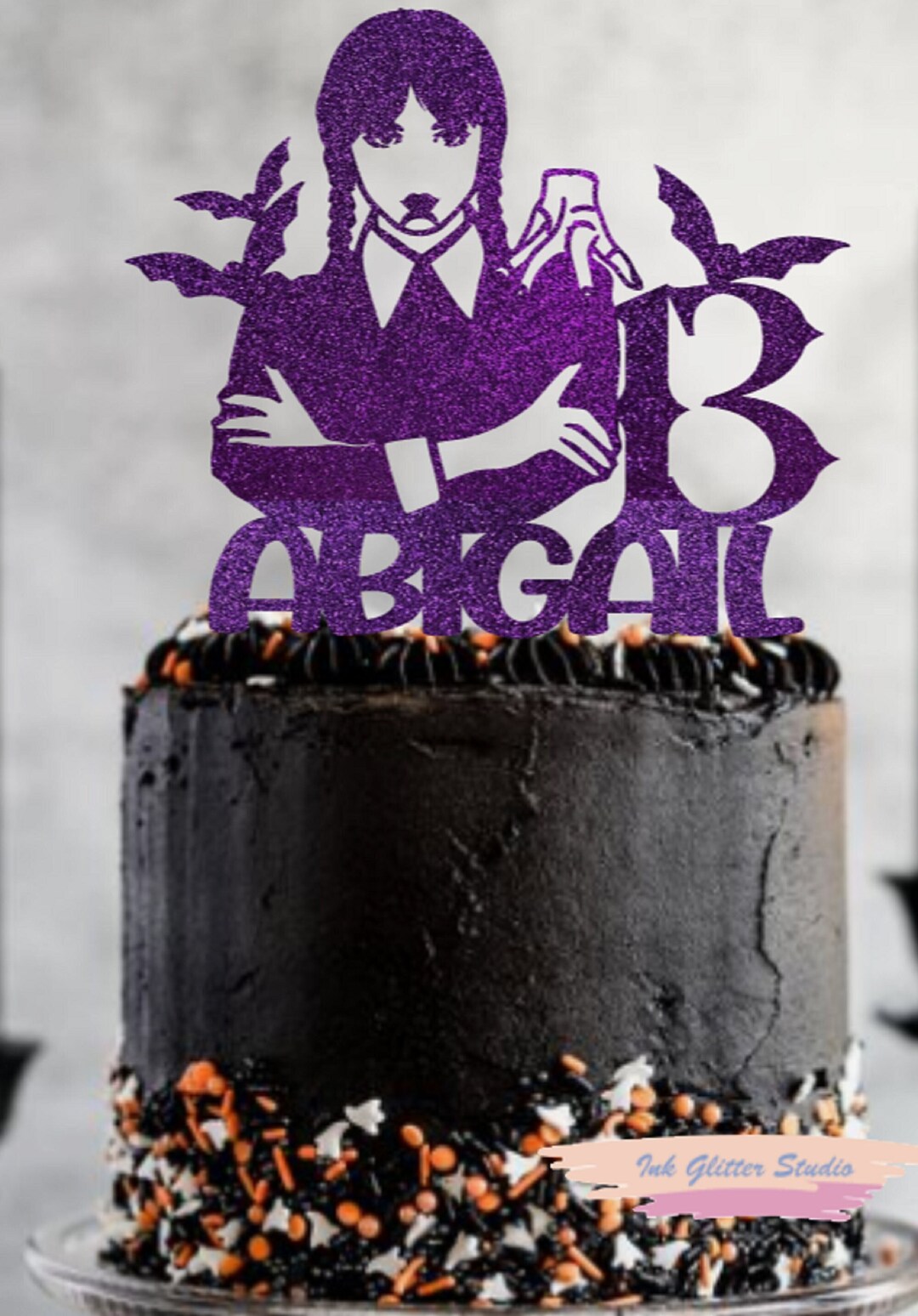 Wednesday Addams Glitter/mirror Card Cake Topper Custom Birthday ...