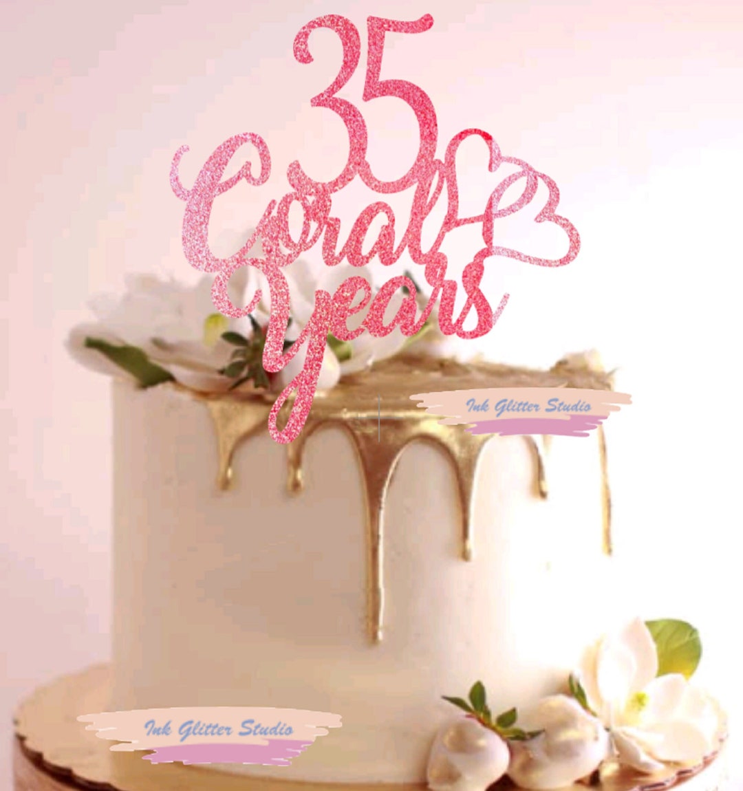 Cake Topper Coral 35th Wedding Anniversary Glitter Card Decoration - Etsy