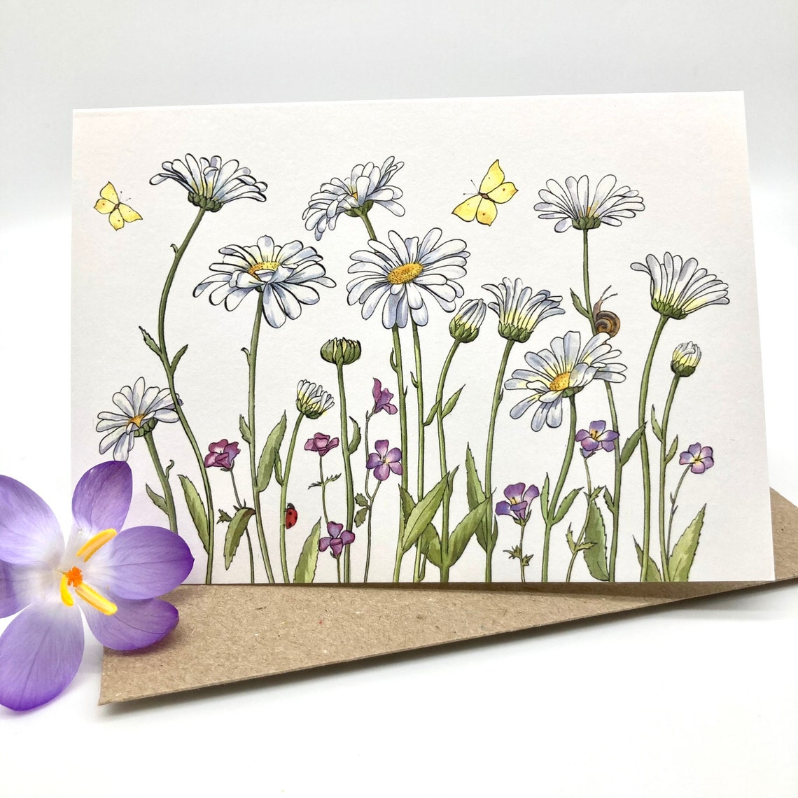 Daisy Notecard Pack of 5, Illustrated Flower Notecards, - Etsy UK