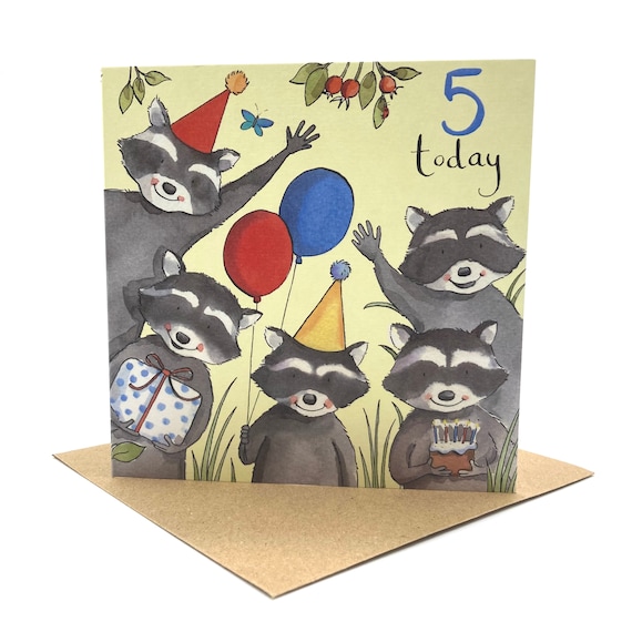 5th Birthday Card Racoons | Etsy
