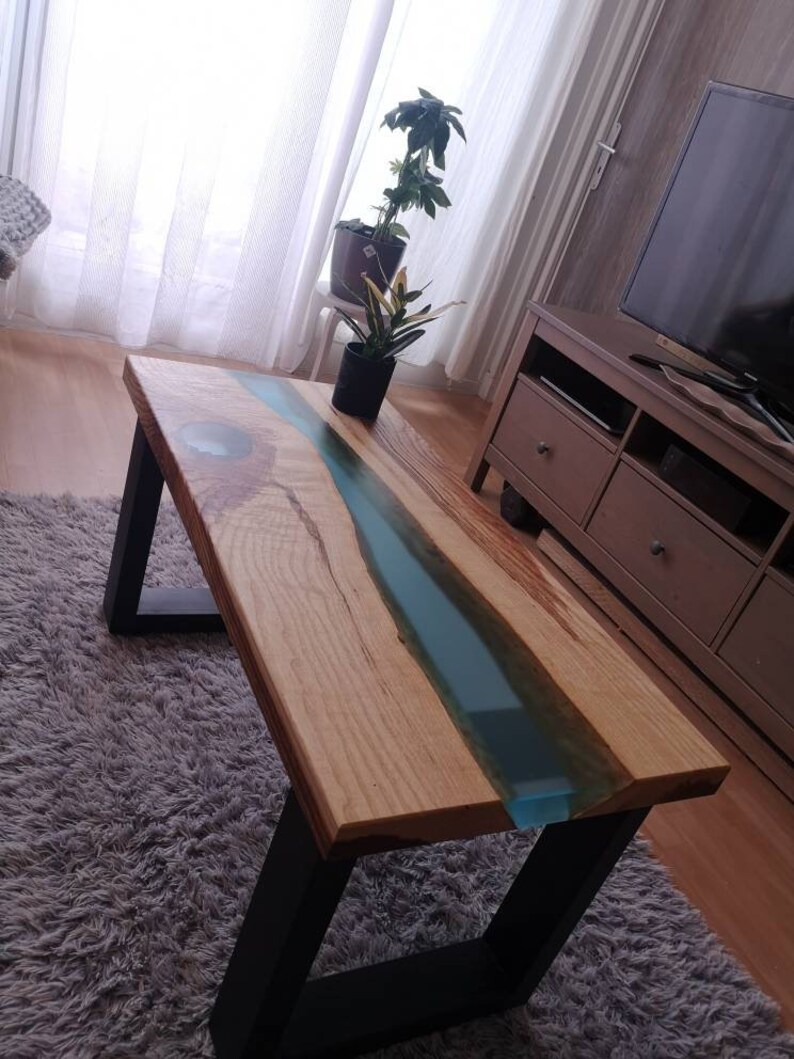 Table basse riviere Résine époxy Bois brut - Etsy France