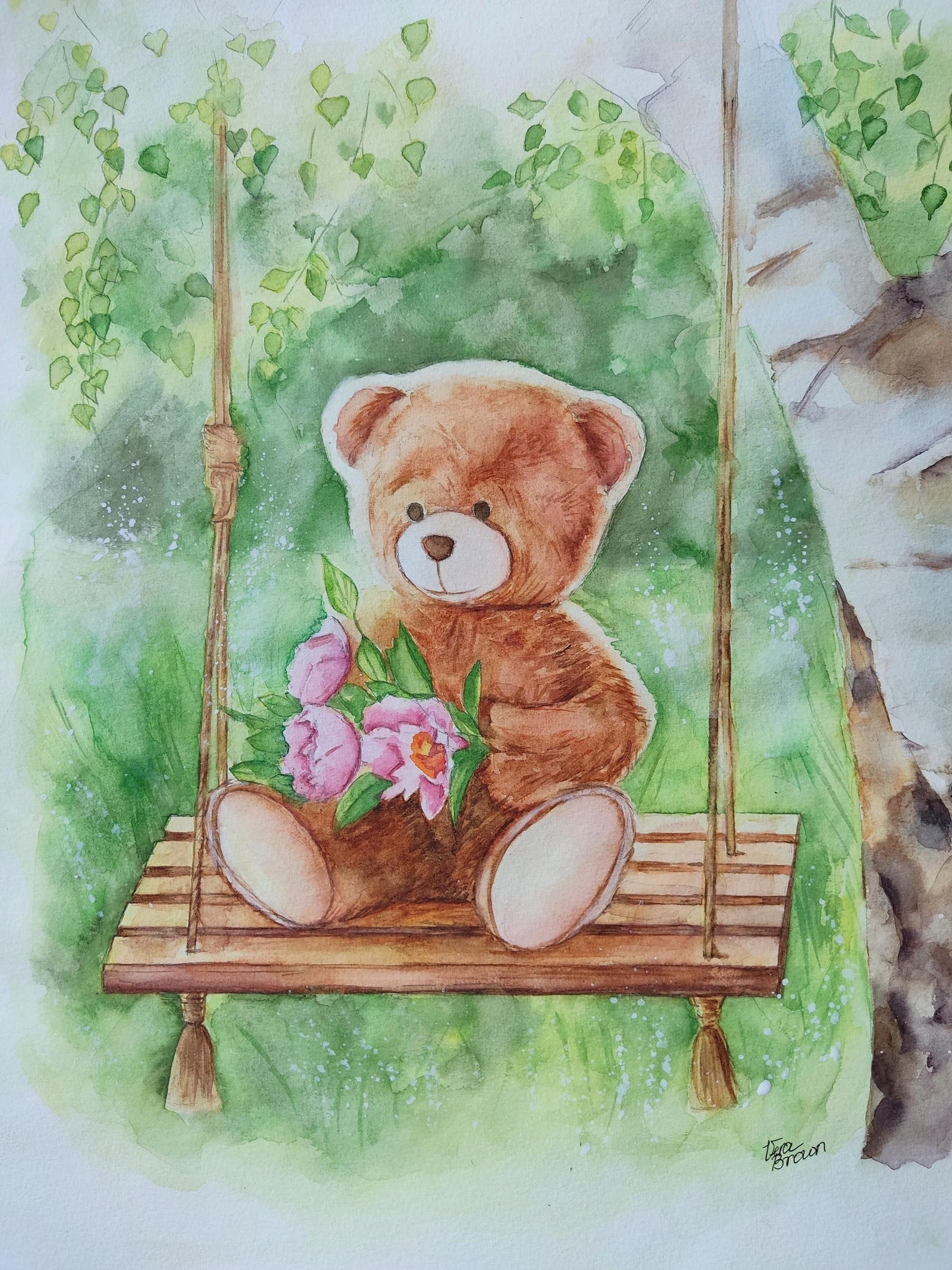 Original Watercolor Painting Little Teddy Bear, Online Art - Etsy