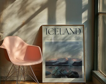 Iceland Travel Poster Portrait, Newspaper Magazine Style, Wall Art ...