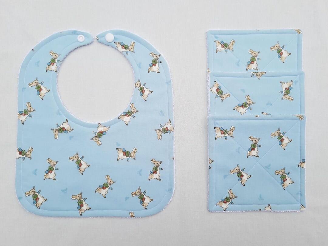 Peter Rabbit Runs Baby Bib and Face Cloth Set, Beatrix Potter, Handmade ...
