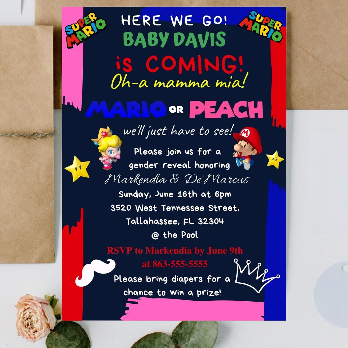 Super Mario Gender Reveal Invitation - Etsy