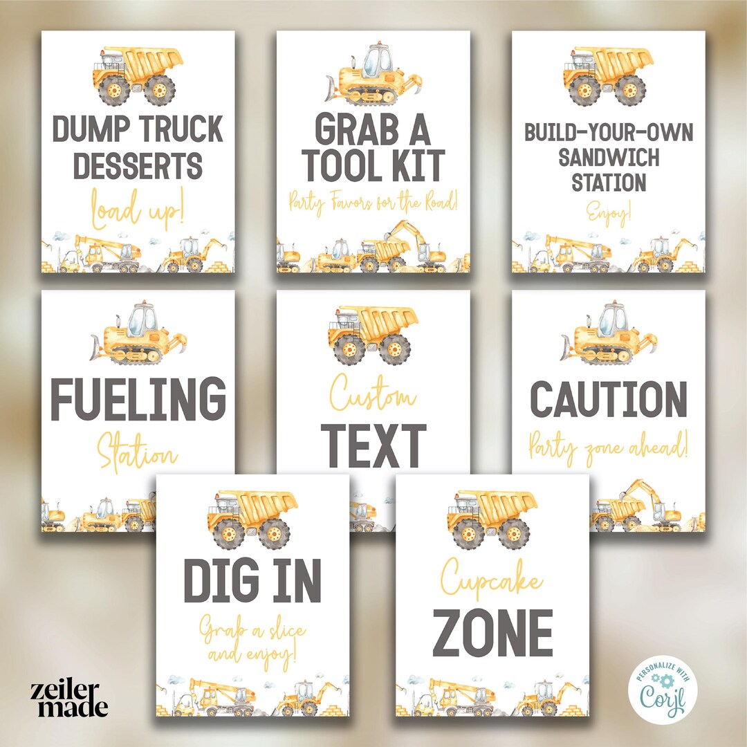 EDITABLE Construction Party Signs | Construction Theme Birthday Decor ...